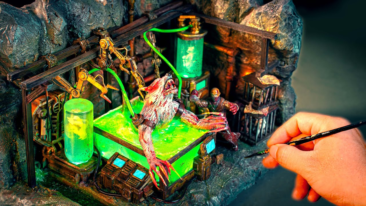 I built a dark lab diorama to resurrect ancient giant wolves