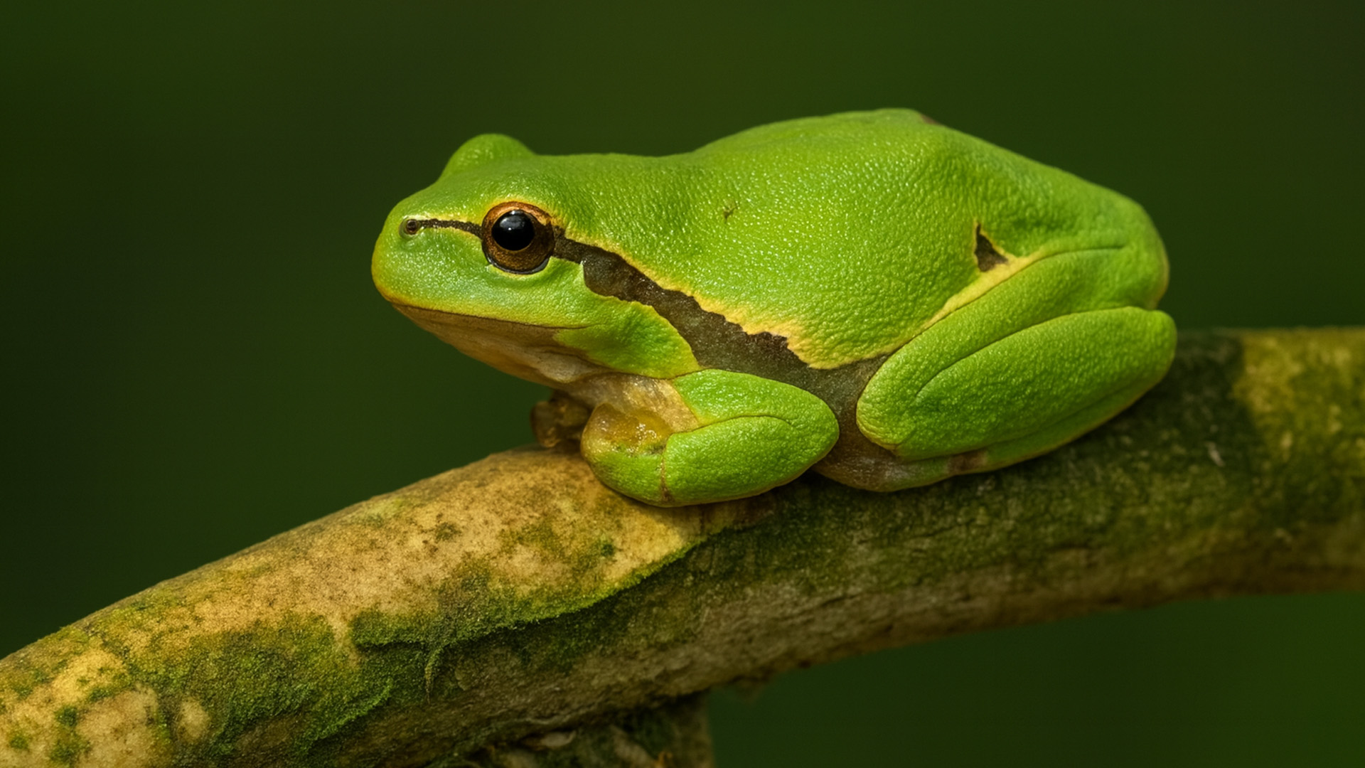 Instant paisible avec une rainette verte