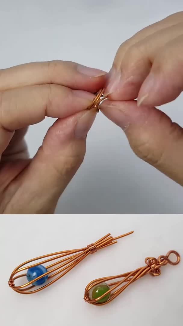 Play with wire | Twisted drops cage | pendant | small spherical stones ...