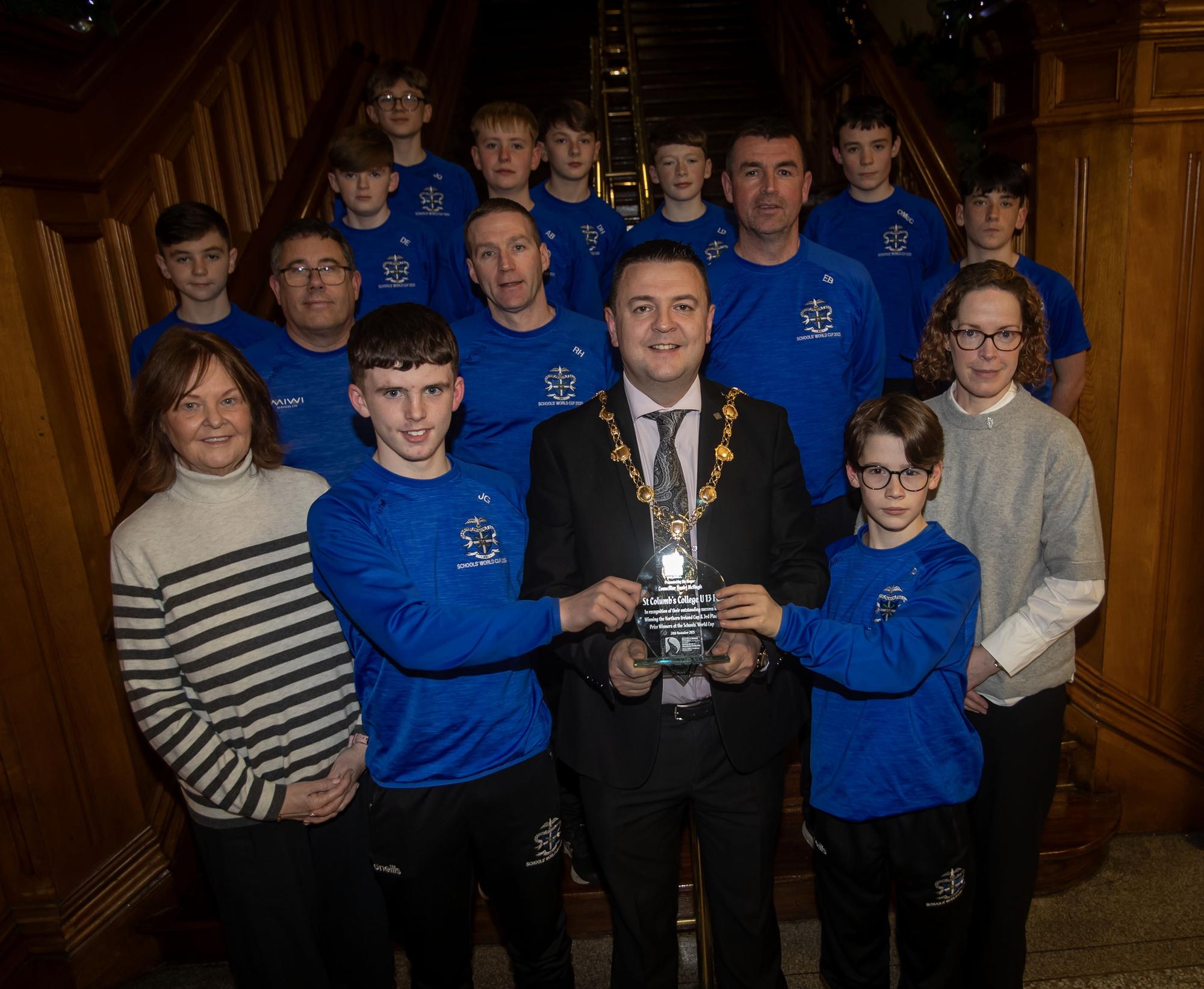 St Columb’s College U-13 footballers honoured by Derry Mayor after ...