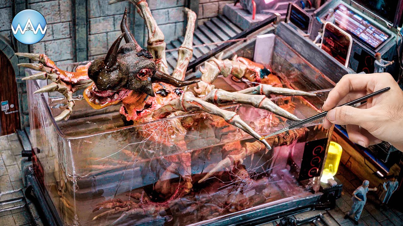 Skullgreymon diorama: A sinister lab creation with polymer clay and resin