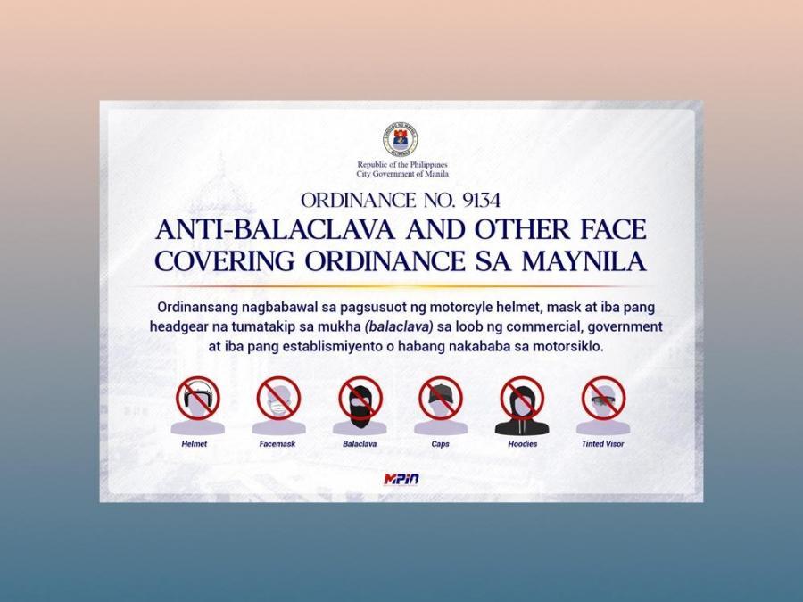 Manila City bans face-covering gear in public places