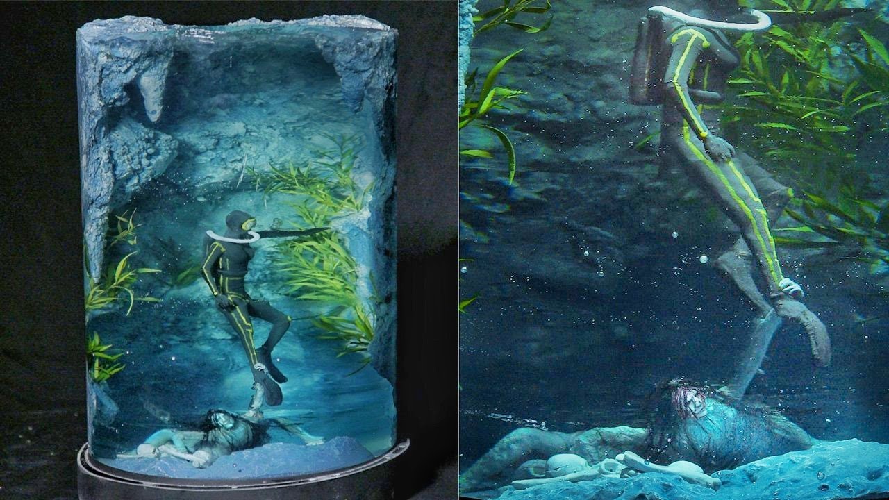 Dragged under scary ocean diorama - Thalassophobia - Resin art