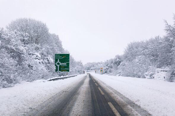 Cold weather maps turn purple as snow stretches 520 miles across Britain