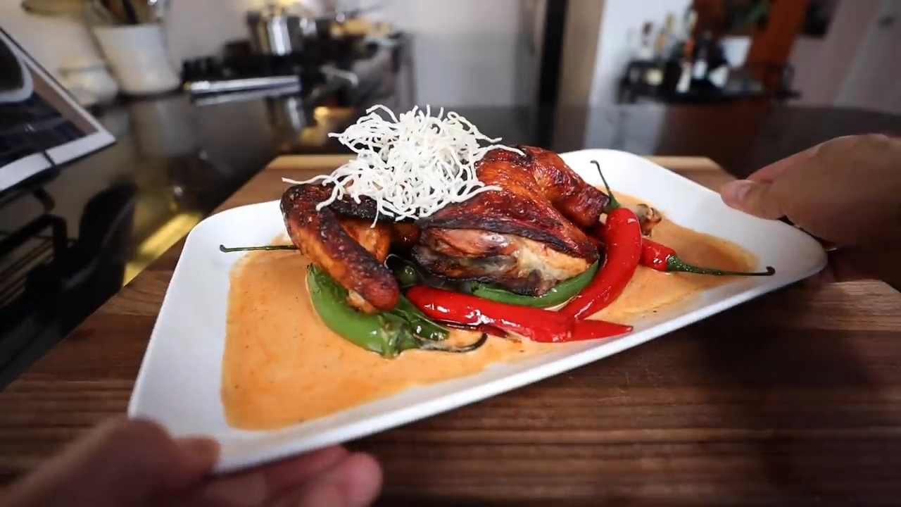 What makes Iron Chef Morimoto’s chicken so angry?