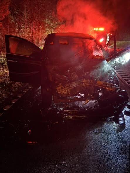 Fire rescue responds to overnight three-car crash, vehicle fire