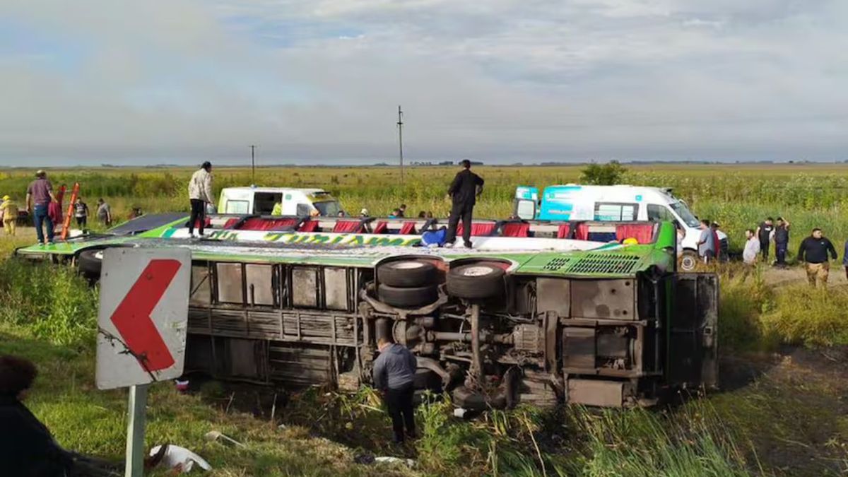 Volcó un micro en la Ruta 2 y quedó destruido: hay 2 pasajeros muertos ...