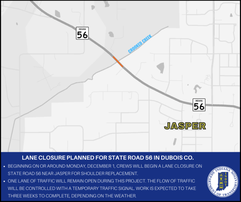 Lane closure planned for State Road 56 in Dubois County