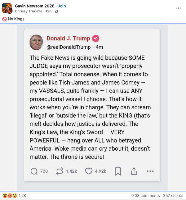Beware suspicious Trump post calling himself 'the KING'