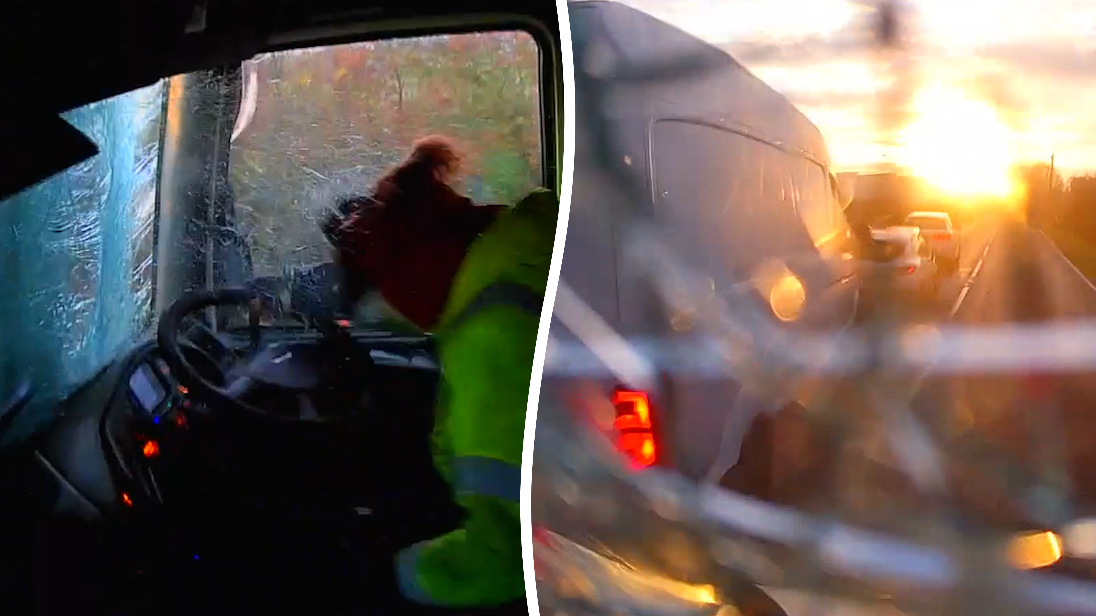Moment HGV driver causes five car smash up after driving with 'steamy ...