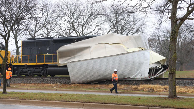 Train, semi-truck crash in Portage