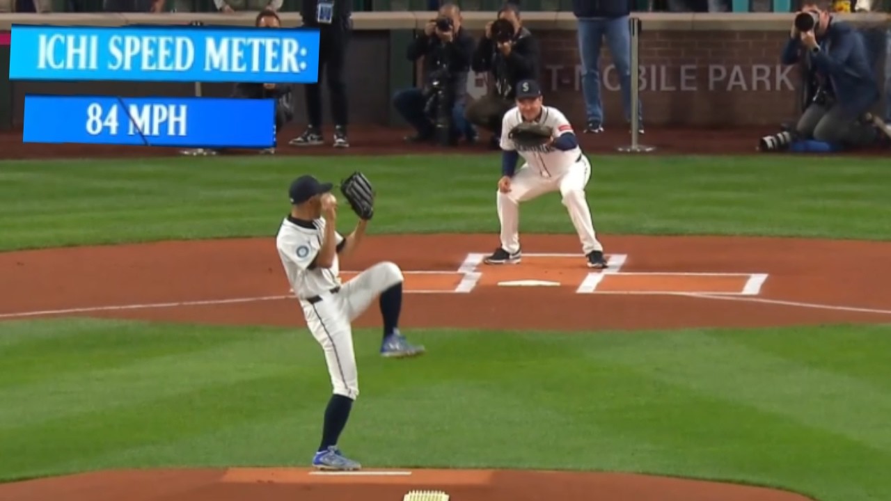 Ichiro Suzuki just threw an 84 MPH ceremonial first pitch