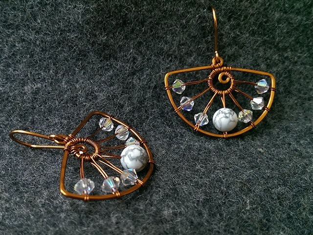 Wire earrings inspired by paper fans - handcrafted copper jewelry 22