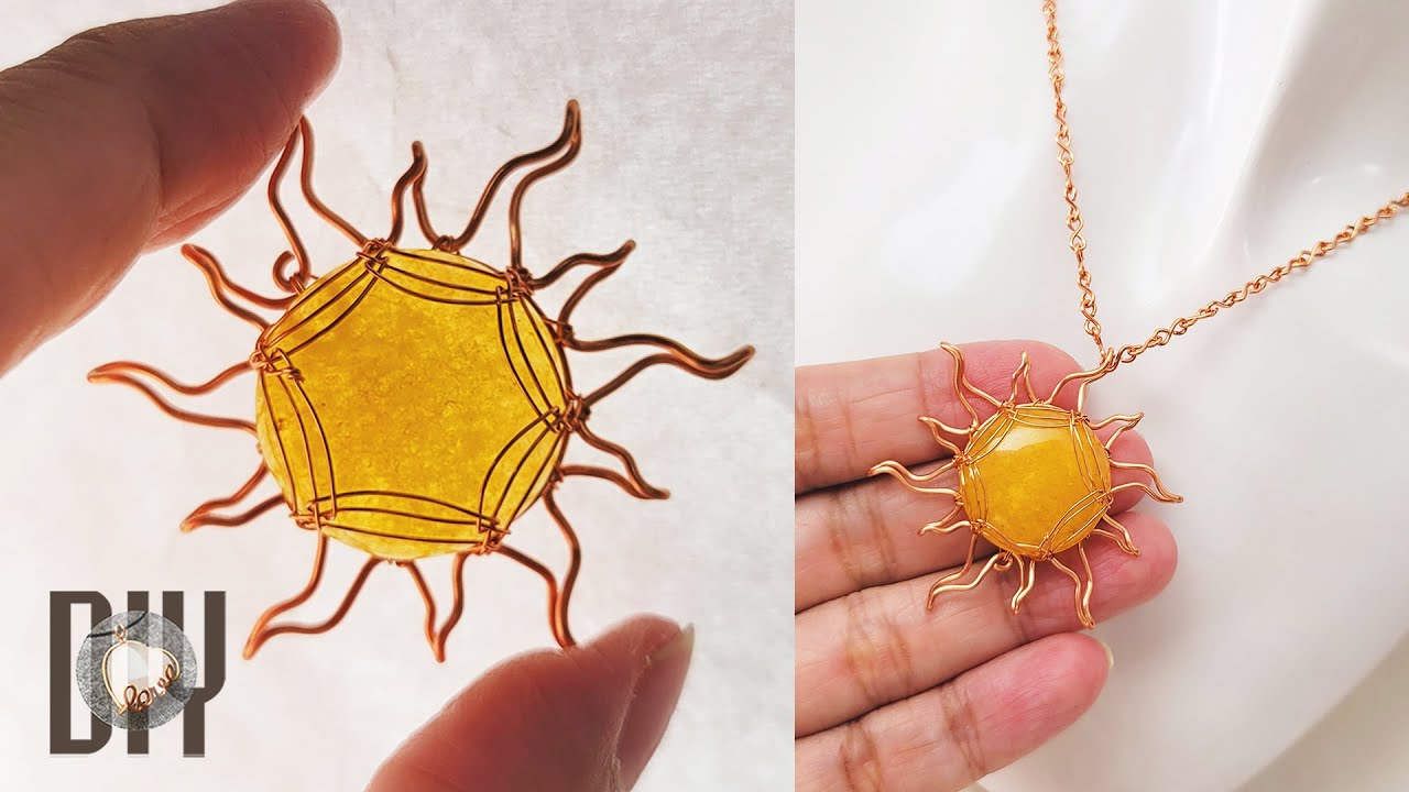 Sun pendant | online tutorial | round cabochon | wire wrap stone no ...