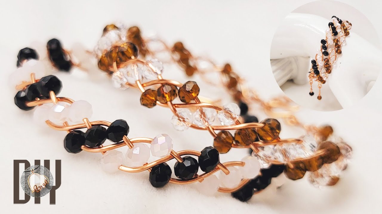 How to make a braided copper wire bracele | crystal bead jewelry | DIY 983