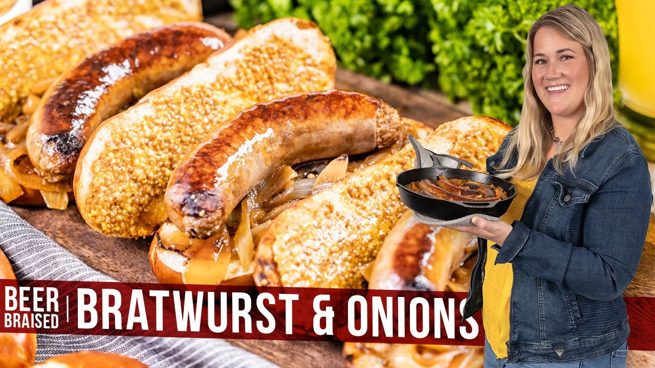 Beer braised bratwurst and onions