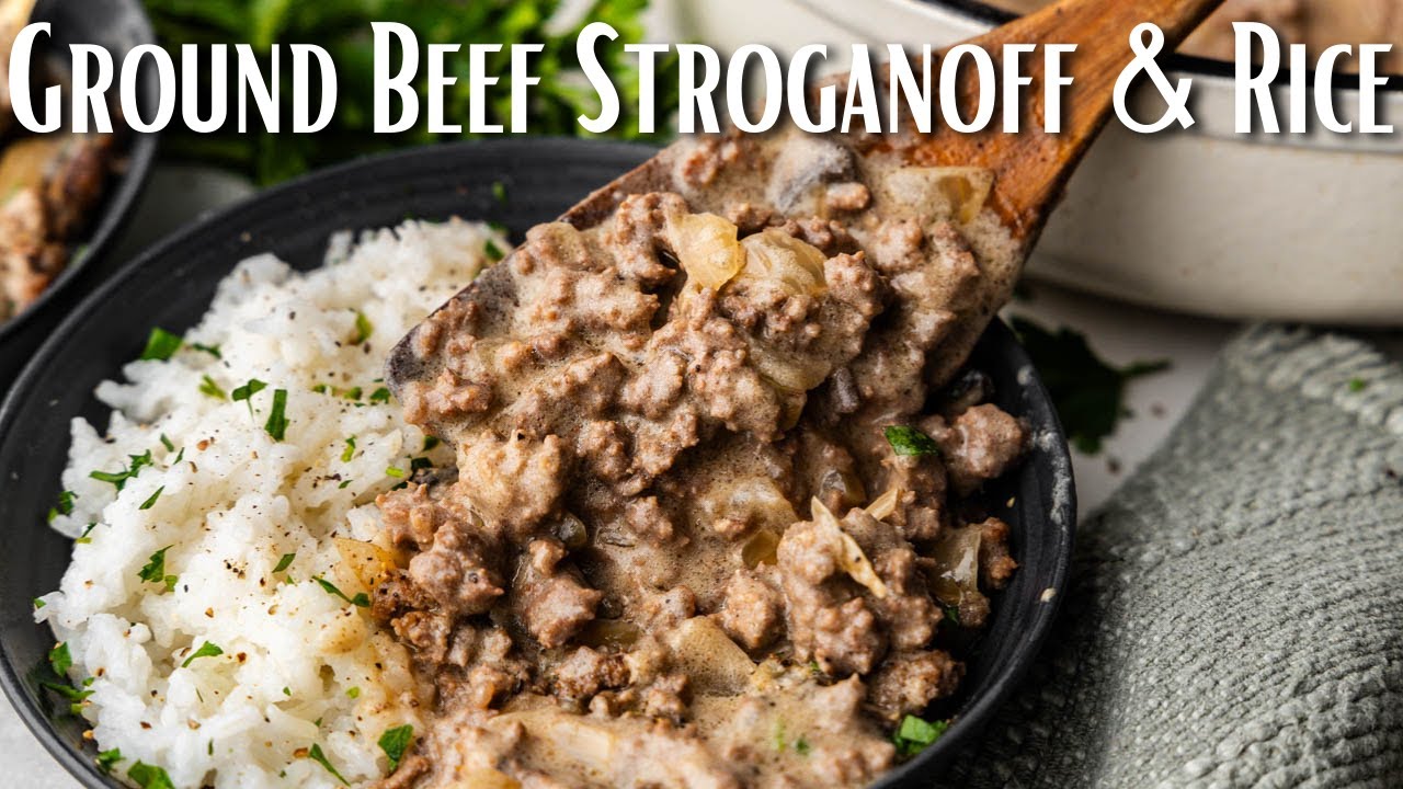 Ground beef stroganoff and rice