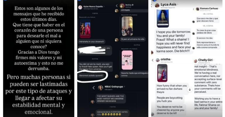 Fátima Bosch, Miss Universo 2025, denuncia amenazas de muerte