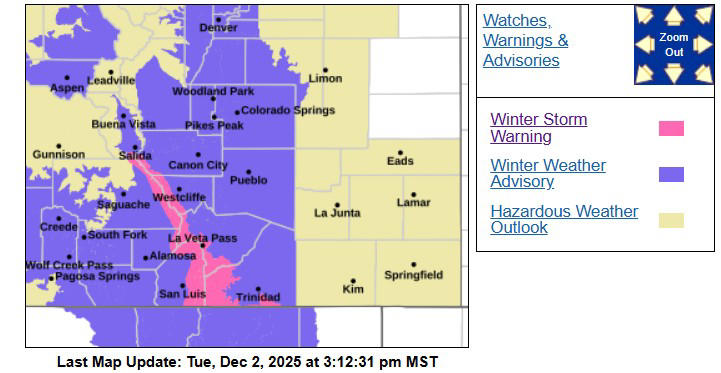 Colorado winter storm warning map shows where 17 inches of snow possible