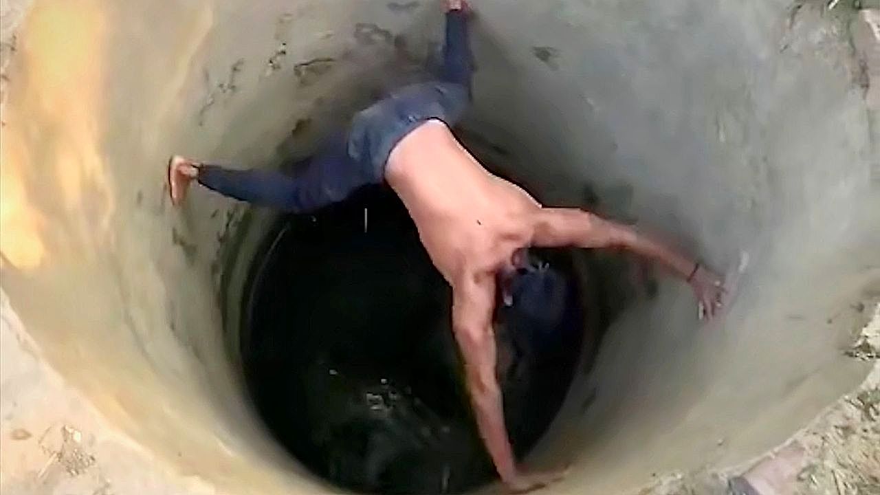 Man's daring well climb leaves viewers stunned