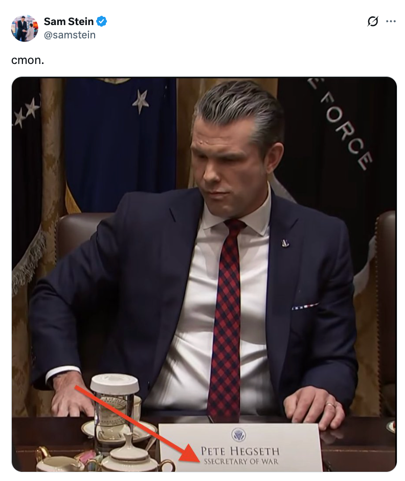 People Are Roasting Pete Hegseth For His Extremely Awkward Name Tag ...