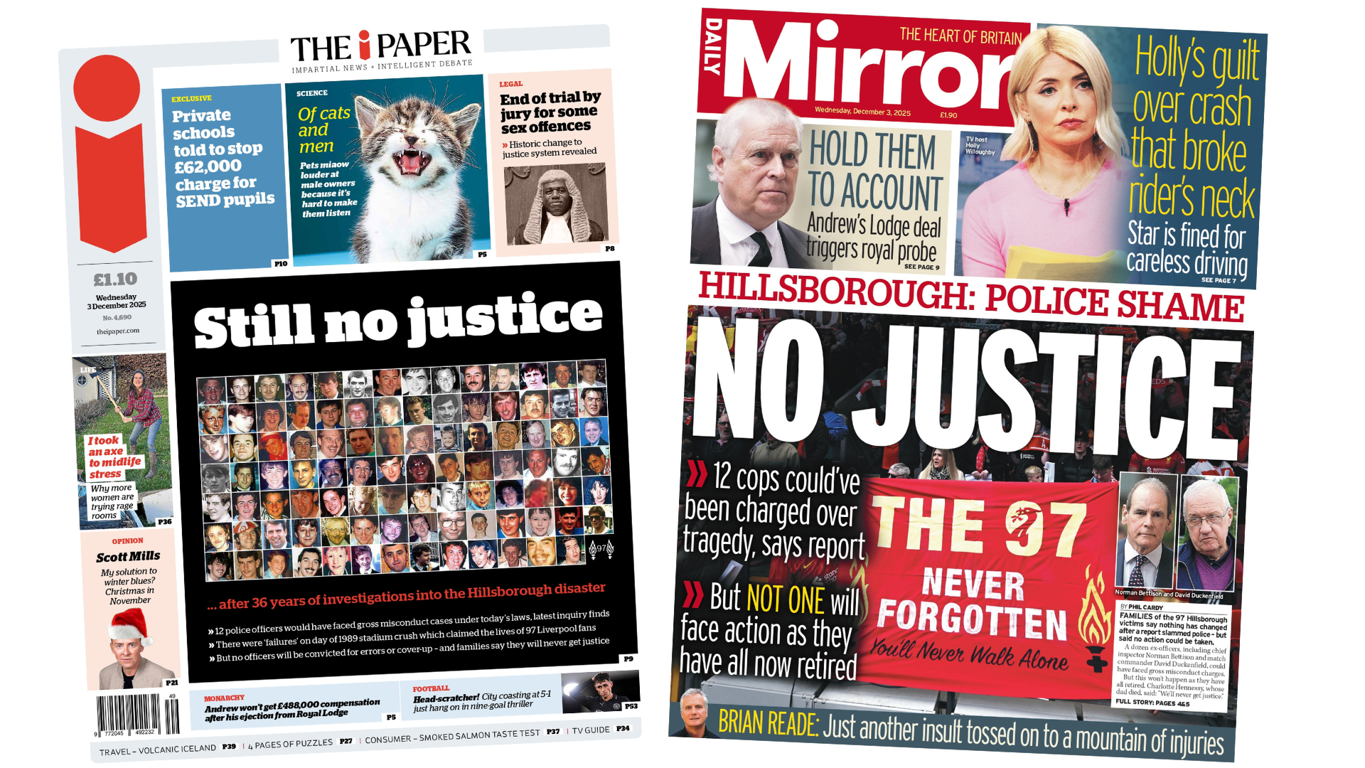 'No justice' over Hillsborough and 'Holly's guilt over crash'