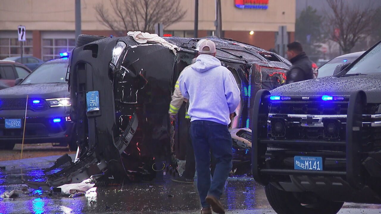 Police officer hospitalized after rollover crash in southern Mass.