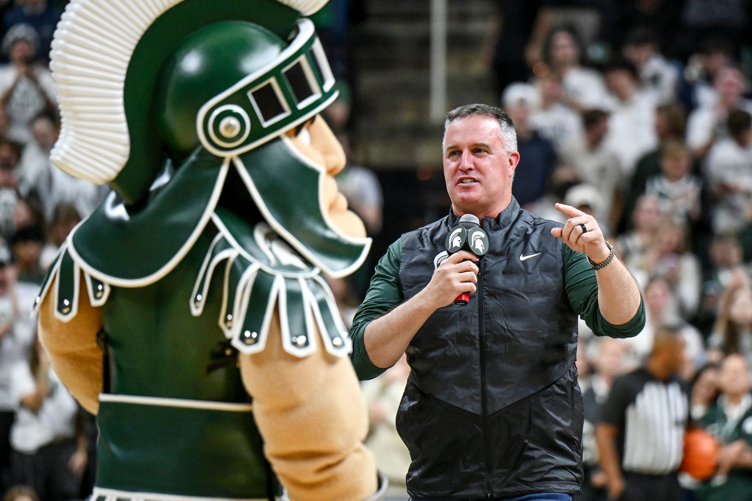 New Michigan State HC Pat Fitzgerald addresses Breslin Center crowd