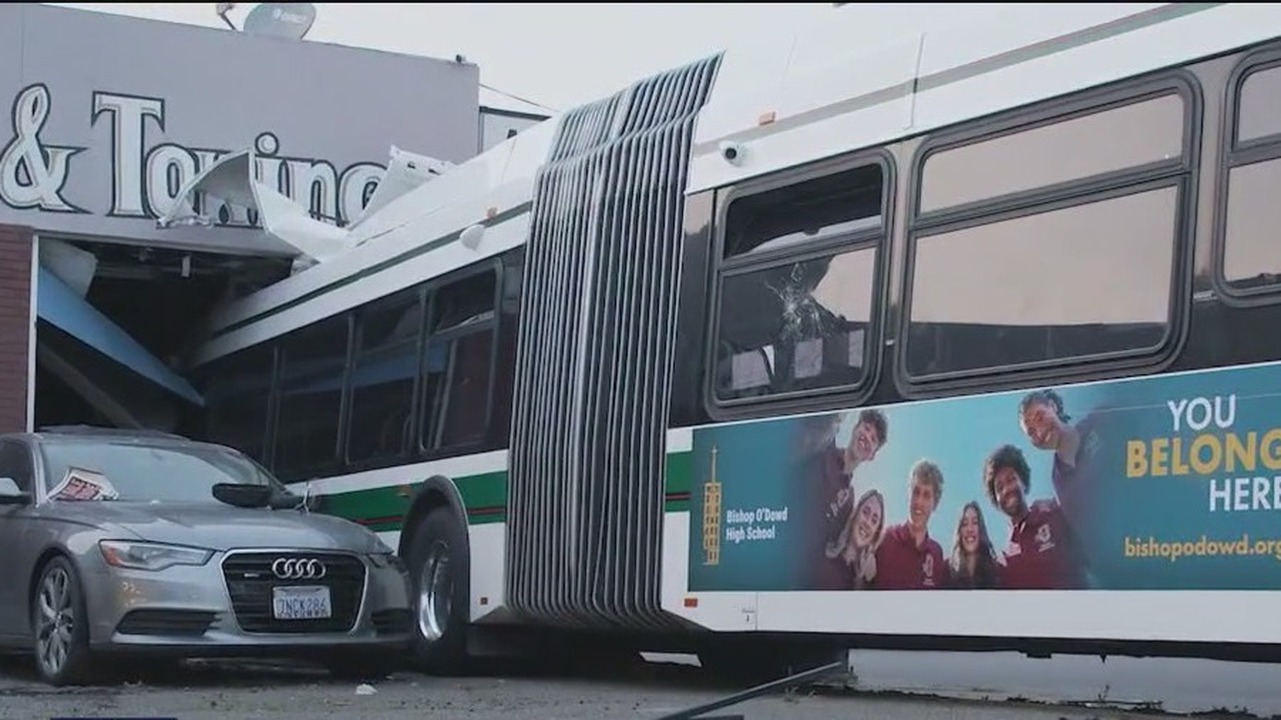 AC Transit Bus plows into a business after crashing with SUV in Oakland ...