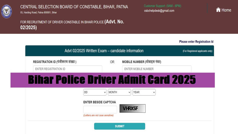 Bihar Police Driver Admit Card 2025 Released at csbc.bihar.gov.in ...