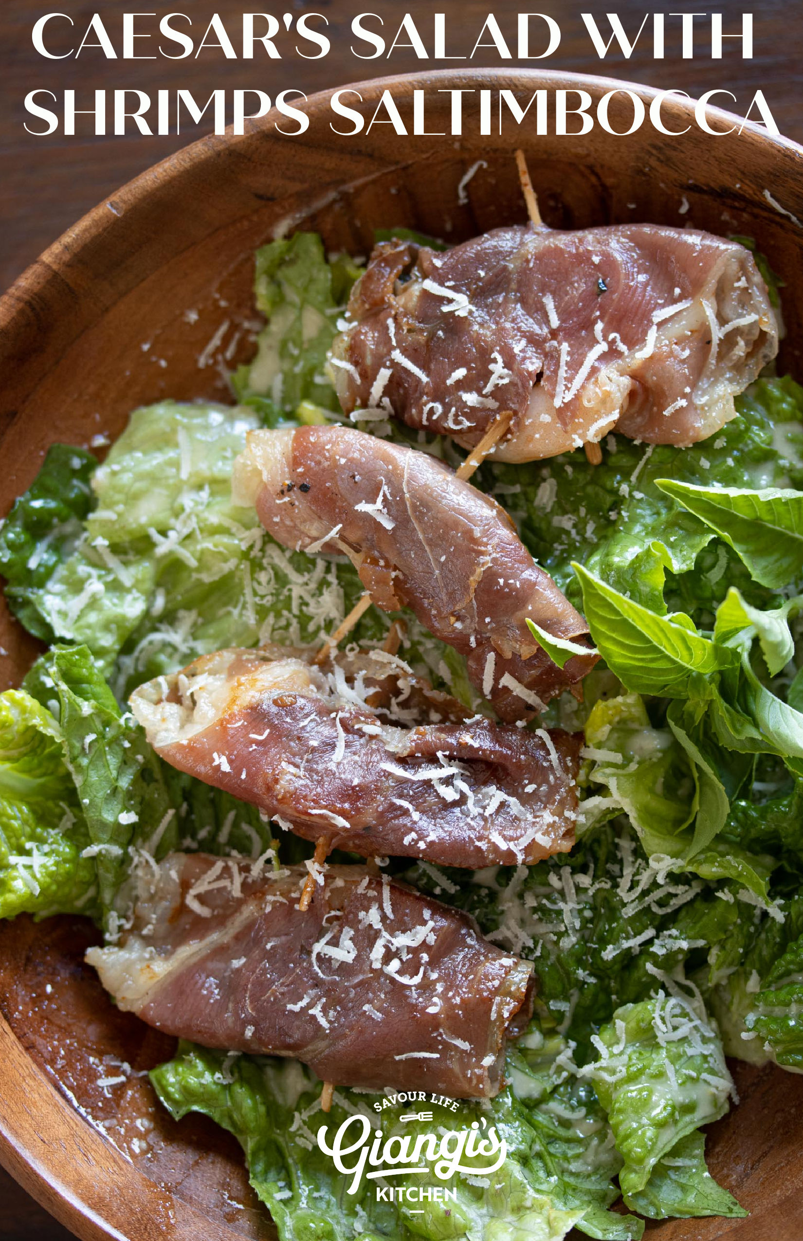 Caesar’s Salad With Shrimp Saltimbocca