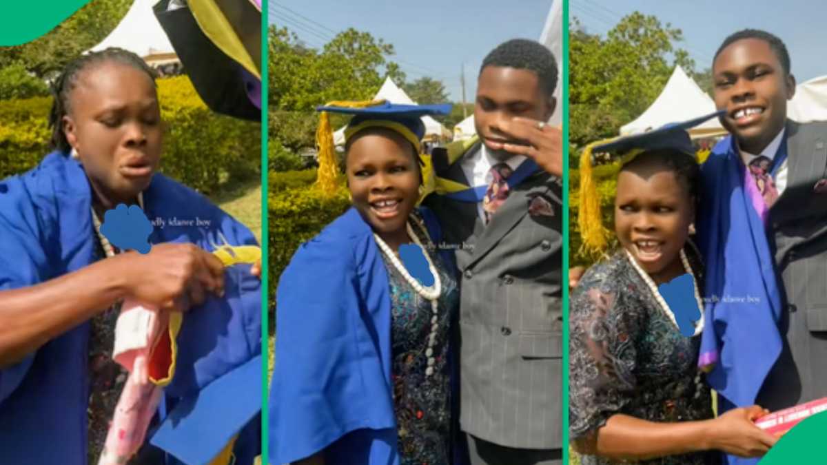Watch emotional video as Nigerian man dresses mum in his graduation gown