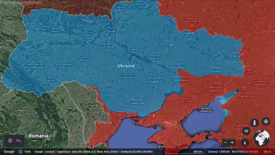Ukraine vs. Russia hypothetical war mapped