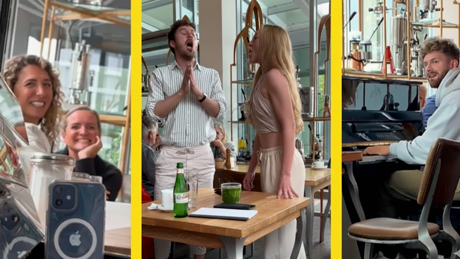 Unexpected Opera Duet at the Piano in a Café