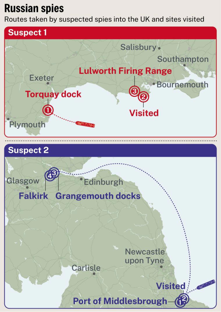Suspected Russian spies entered UK using cargo ships