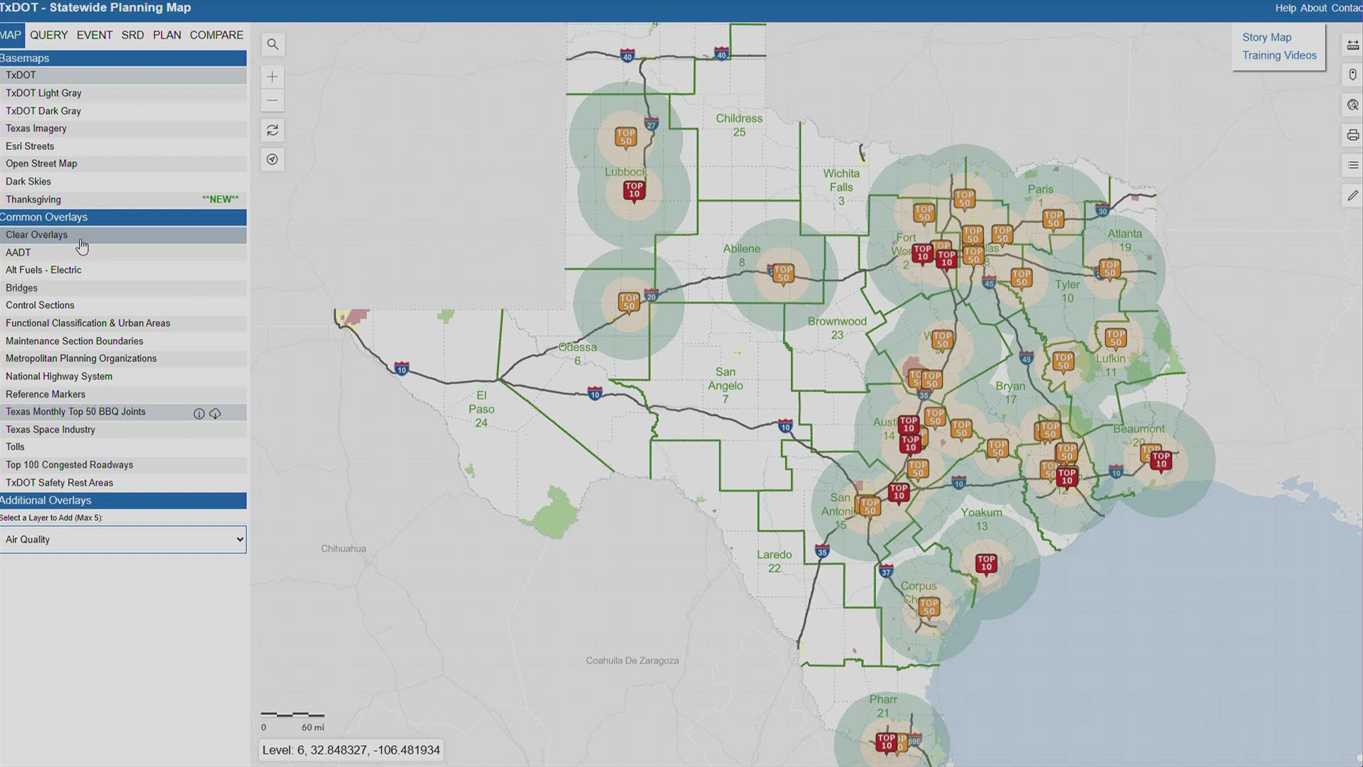 TxDOT map shows best Texas barbecue and stargazing spots