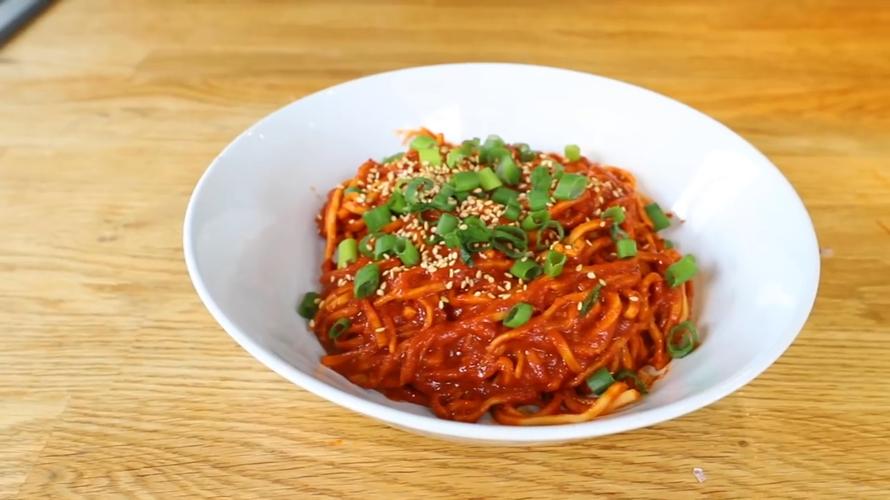 Easy homemade Korean fire noodles