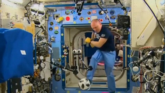 Astronaut Oleg Artemyev plays with World Cup ball on ISS in 2018