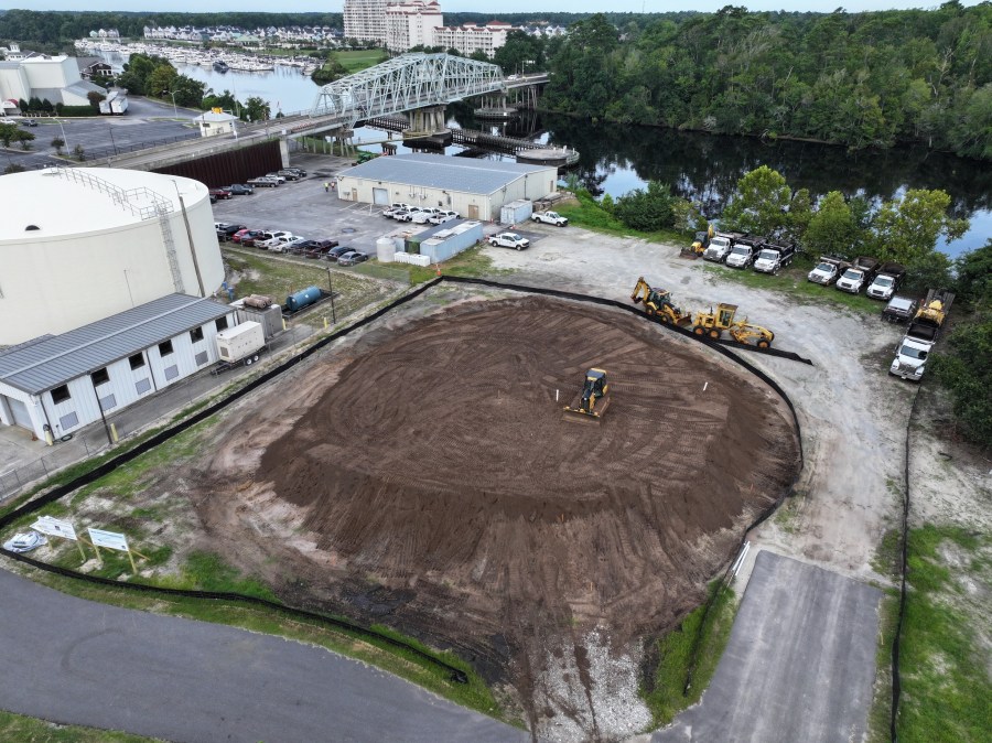 Crews continue work on new North Myrtle Beach water tank, transmission line
