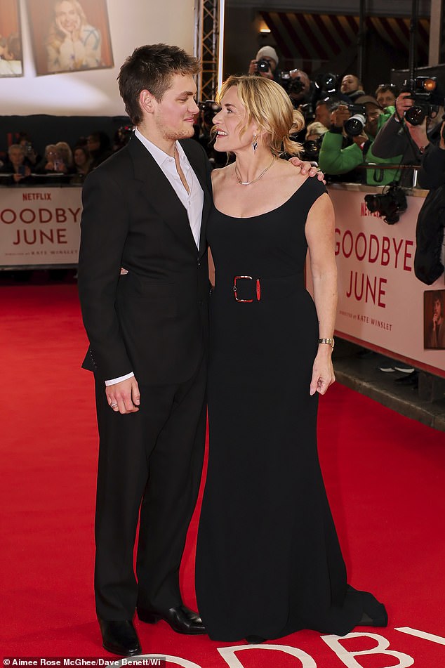 Kate Winslet looks elegant in a black gown as she and her son Joe, 21 ...