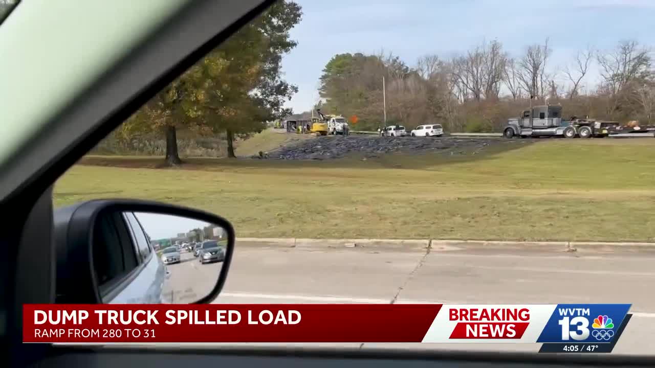 Overturned truck spills load, closes US 280 ramp to Red Mountain Expressway