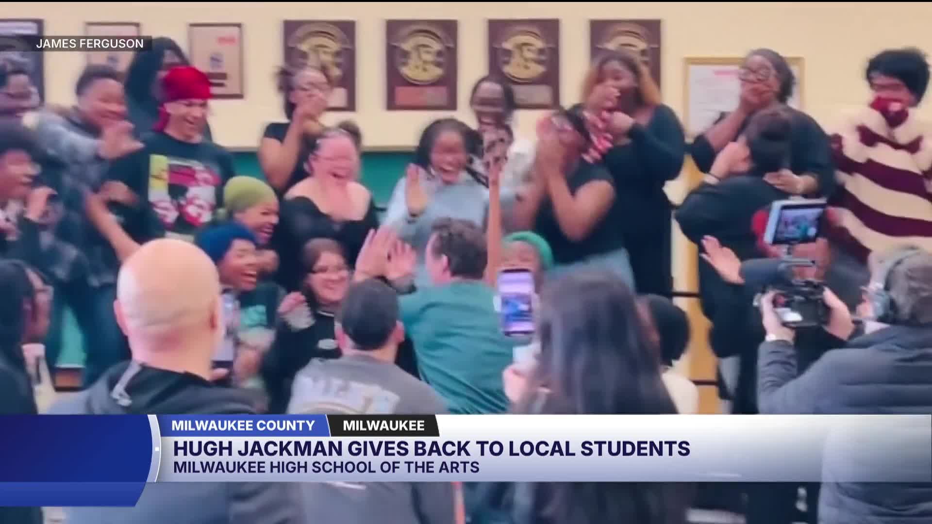 Hugh Jackman surprises students at Milwaukee High School of the Arts