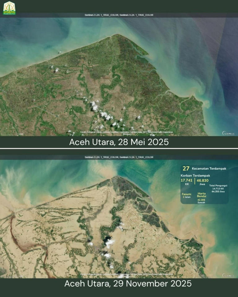 Potret Citra Satelit dan Sebelum Aceh Dilanda Banjir Bandang dan Longsor