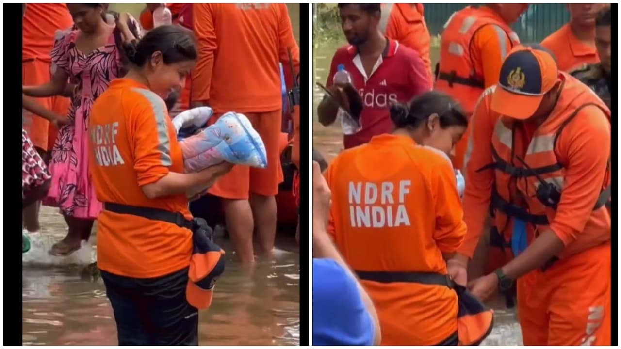 'Moment of calm amid chaos': Woman NDRF rescuer gently cradles infant ...