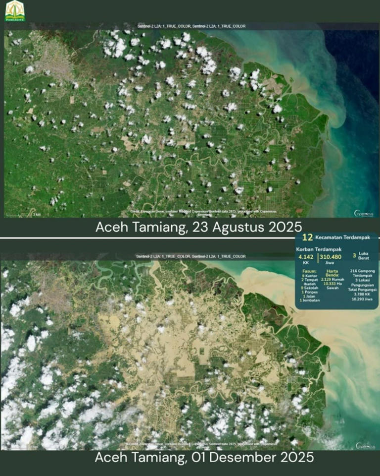 Potret Citra Satelit dan Sebelum Aceh Dilanda Banjir Bandang dan Longsor