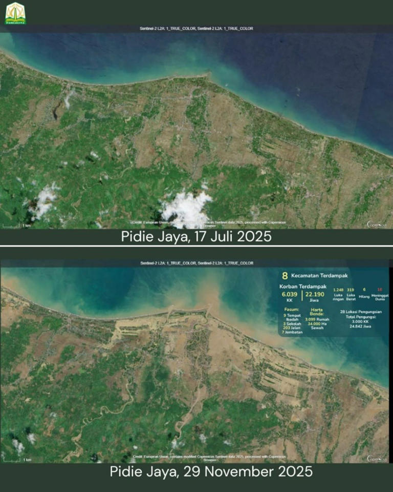 Potret Citra Satelit dan Sebelum Aceh Dilanda Banjir Bandang dan Longsor
