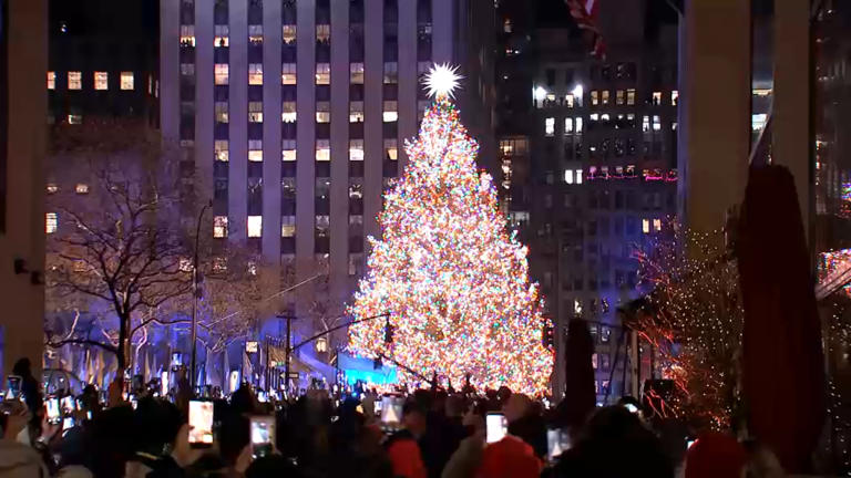Rockefeller Center Christmas tree lights up holiday season in New York City
