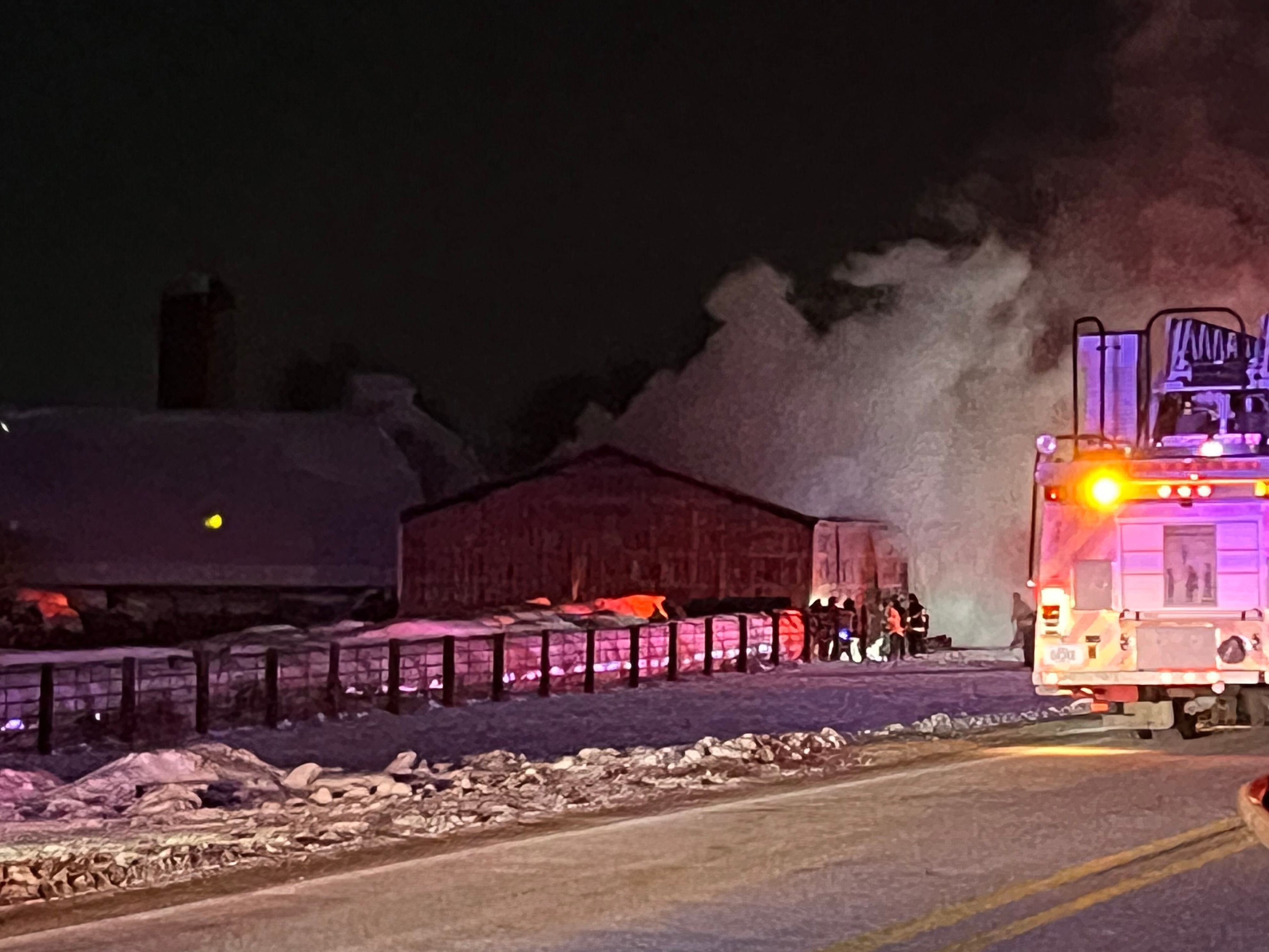 Crews battle barn fire in plunging temperatures