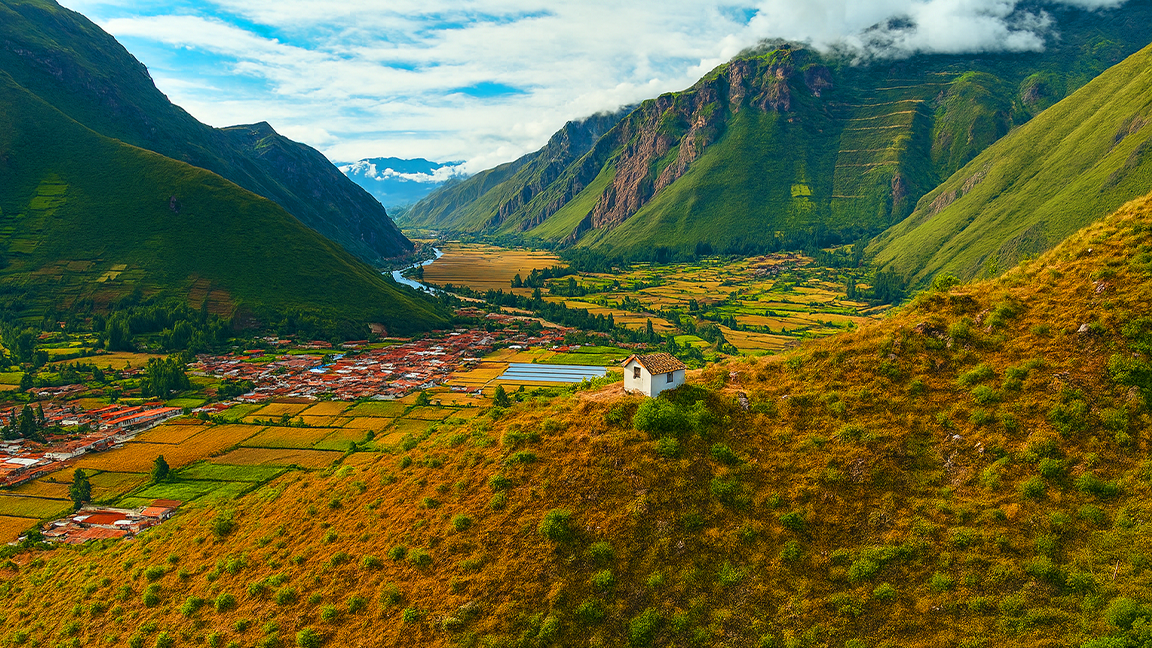 Calca Sacred Valley from above beauty of the Peruvian Andes