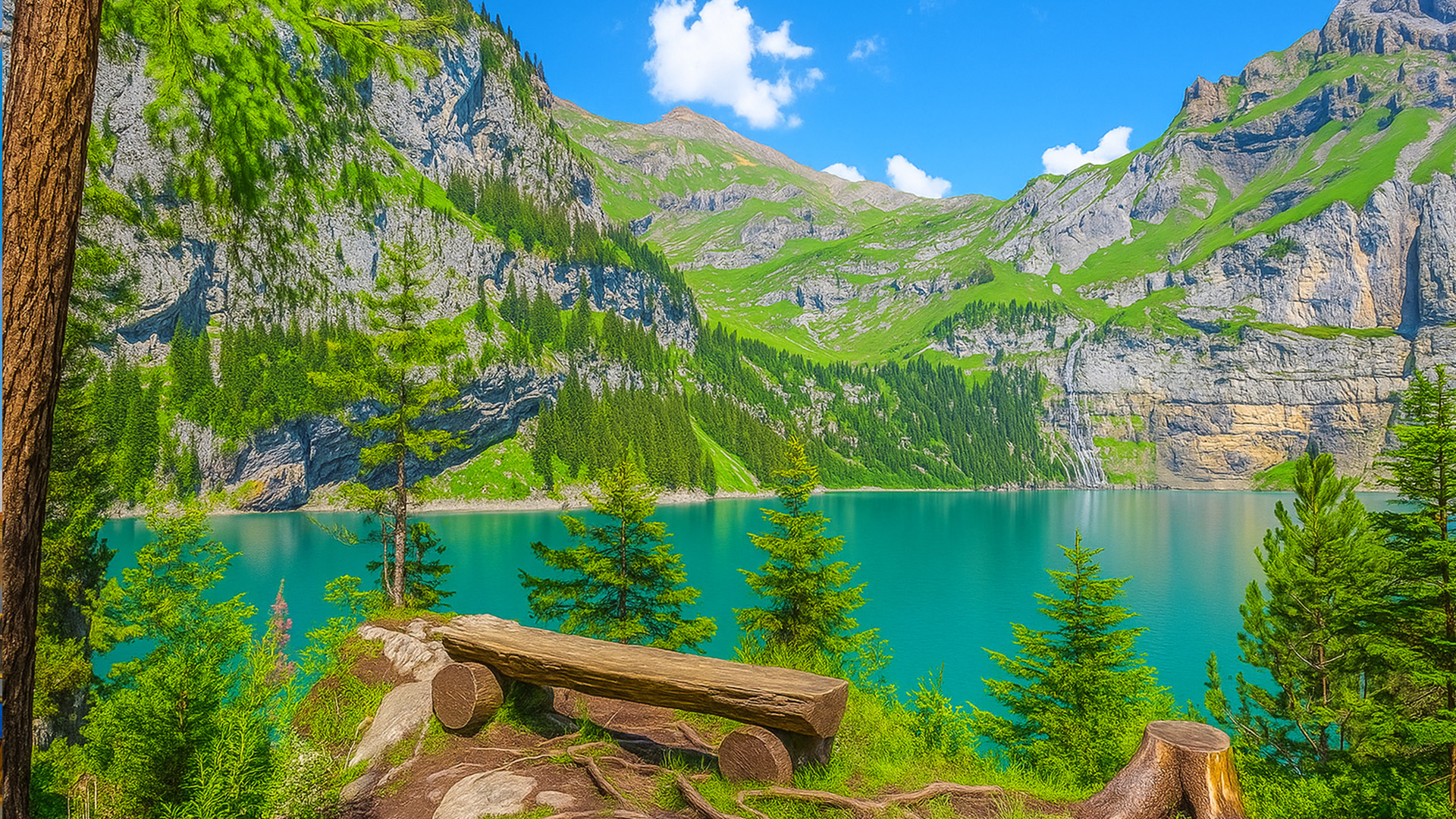 Schweiz Oeschinensee: Ruhiger Spaziergang am Bergsee in 4K